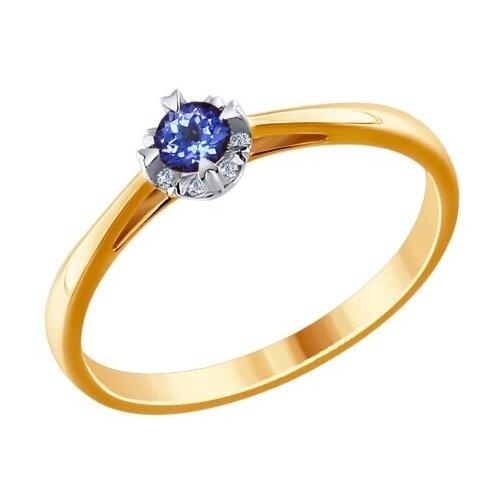 Кольцо Diamant online, красное золото, 585 проба, бриллиант, танзанит, размер 16.5, бесцветный