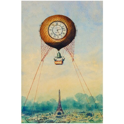 Постер / Плакат / Картина Часы над Парижем 60х90 см в подарочном тубусе