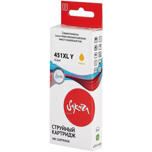 10 шт. Картридж струйный Sakura CLI-451 Y XL / 6475B001 желтый, водорастворимый, 10,2 мл, 685 стр. для Canon (SI6475B001)