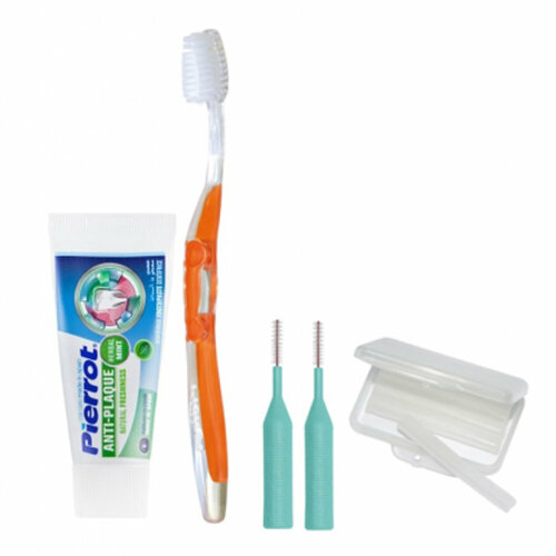 Дорожный ортодонтический набор для брекетов Pierrot Orthodontic Dental Kit (зубная паста, щетка, ёршики, воск)