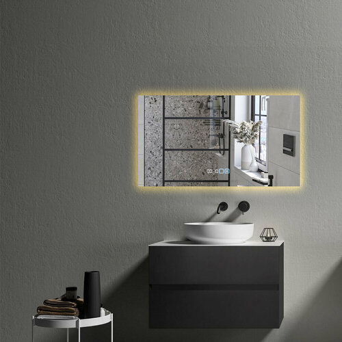 Зеркало для ванной Qwerty 40*80 прямоугольное горизонтальное c часами и подогревом