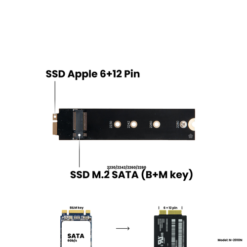 Адаптер-переходник для установки SSD M.2 SATA (B+M key) в разъем Apple SSD (6+12 Pin) MacBook Air 11" A1370 / MacBook Air 13" A1369 Late 2010, Mid 2011