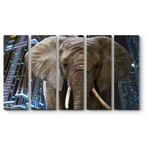 Модульная картина Слон на фоне города180x108