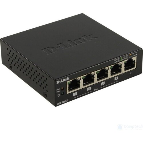 D-Link DES-1005P B1A Неуправляемый коммутатор с 5 портами 10 100Base-TX функцией энергосбережения и