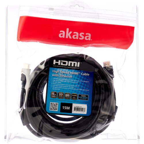 Кабель Akasa HDMI (AK-CBHD02), 15 м, 1 шт., черный