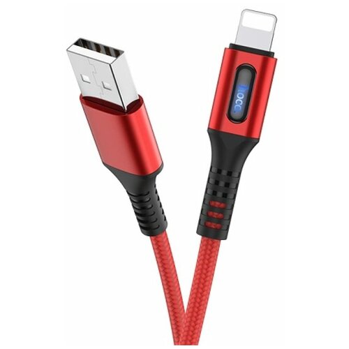 Кабель USB - Apple 8 pin HOCO U79 Admirable smart, 1.2м, круглый, нейлон, цвет красный