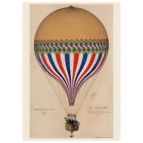 Плакат, постер на бумаге винтажный воздушный шар. Размер 60 х 84 см