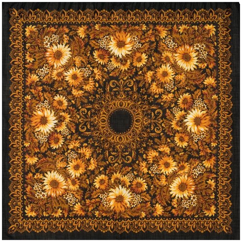 Платок Павловопосадская платочная мануфактура,125х125 см, желтый, коричневый