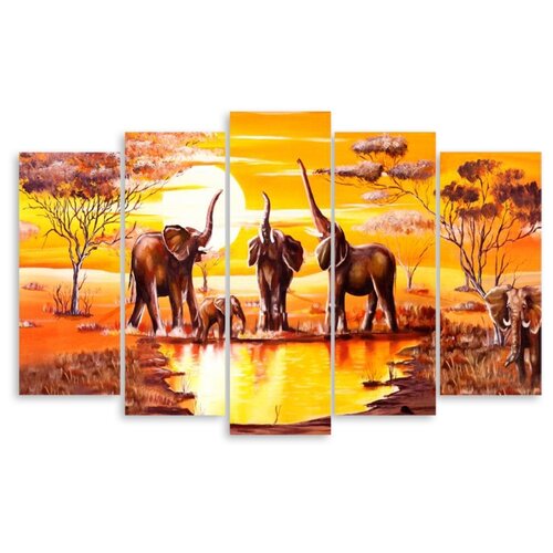 Модульная картина на холсте "Слоны" 120x77 см