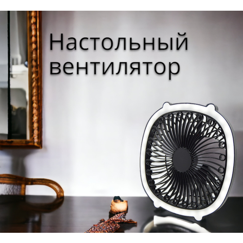 Настольный вентилятор электрический со светом, черный/ Вентилятор для дома, улицы, дачи