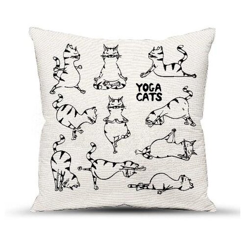 Подушка декоративная Florento Yoga cats, 40x40 см, белый/черный