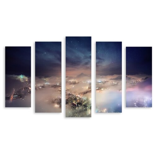 Модульная картина на холсте "Город в тумане" 90x55 см
