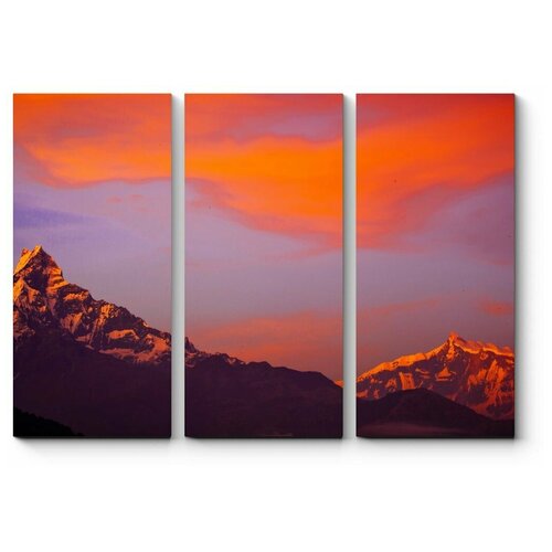 Модульная картина Оранжевый закат над гималайскими горами 100x72