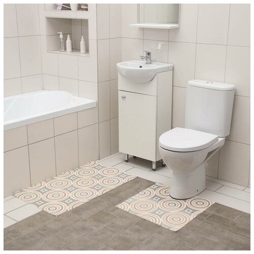 Набор ковриков для ванны и туалета Вилина «Круги», 2 шт: 50×52, 50×85 см