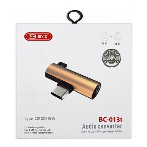 Переходник для смартфона BYZ BC-013T, Jack 3.5 мм-USB TYPE-C, черный