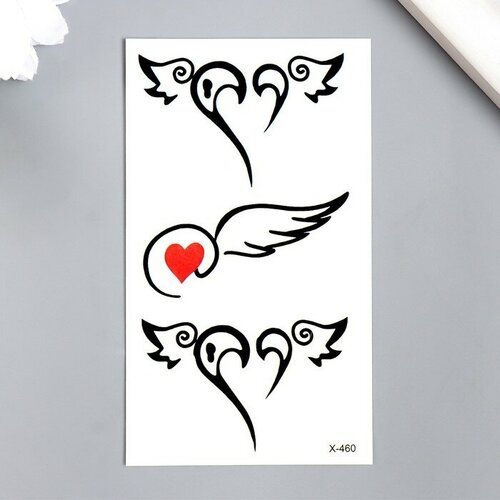 Татуировка на тело чёрная "Сердца с крыльями" 10 ,5х6 см