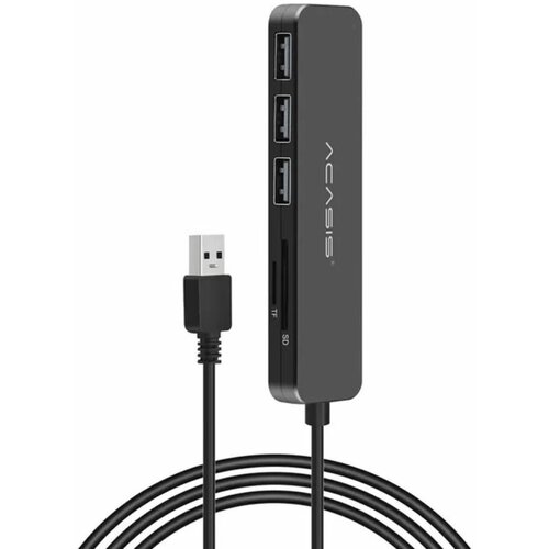 Хаб USB Acasis AB2-CL42 USB2.0 to 3 USB2.0 + TF/Memory Card, черный