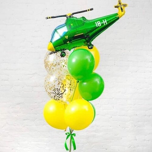 Воздушные шары надутые гелием "С вертолетом" 10 шаров