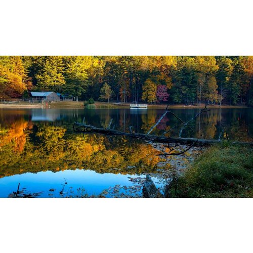 Картина на холсте 110x60 LinxOne "Осень сша Lake Trahlyta Georgia" интерьерная для дома / на стену / на кухню / с подрамником