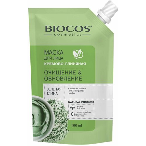 Маска для лица Biocos на основе зеленой, глины Очищение и Обновление, дойпак, 100мл
