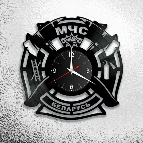 Настенные часы из виниловой пластинки с символикой МЧС Беларусь