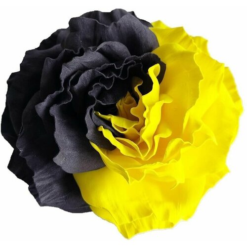 Заколка-брошь для волос/одежды/сумки большой цветок роза жёлто-чёрный двухцветный 0522мп