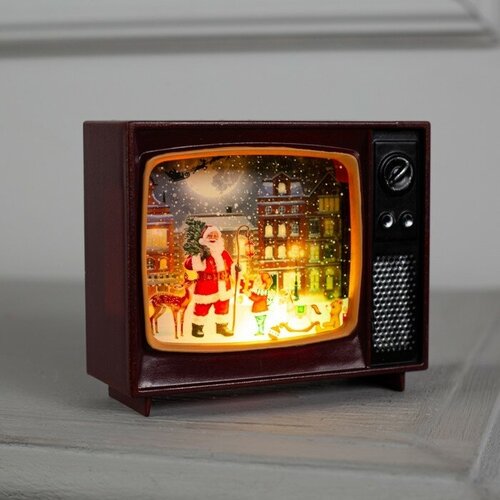 Светодиодная фигура «Телевизор с Дедом Морозом» 10 × 8 × 4 см, пластик, батарейки CR2032х2, свечение мульти (RGB)