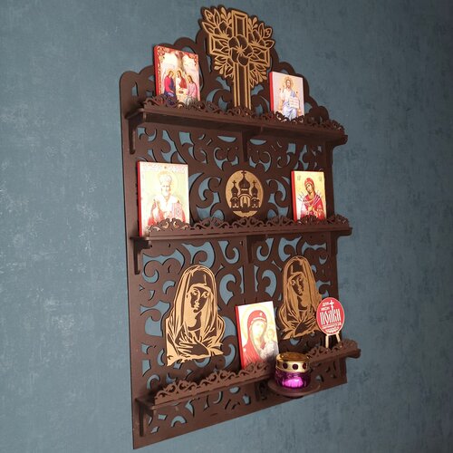 Полка для икон, Иконостас в дом, божница модель 32 цвет темно коричневый