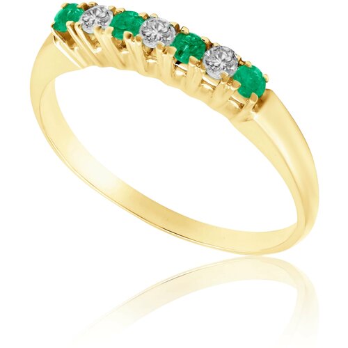 Кольцо помолвочное 1RBC, желтое золото, 585 проба, изумруд, бриллиант, размер 18, бесцветный, зеленый