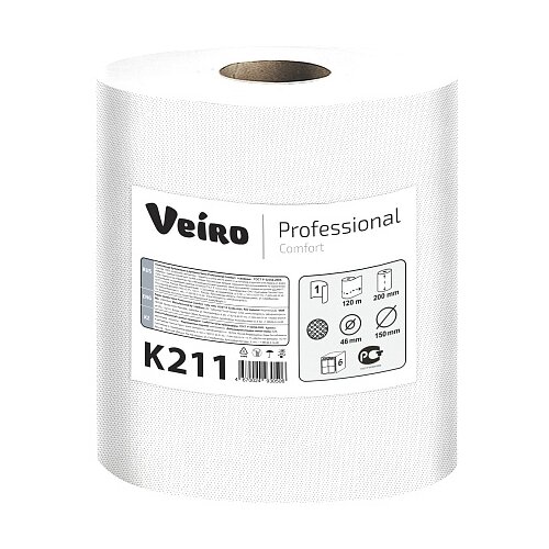 Полотенца бумажные Veiro Professional Comfort K211 белые однослойные 6 рул. 1 лист., белый, без запаха