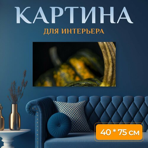 Картина на холсте "Тыква, осень, справочная информация" на подрамнике 75х40 см. для интерьера