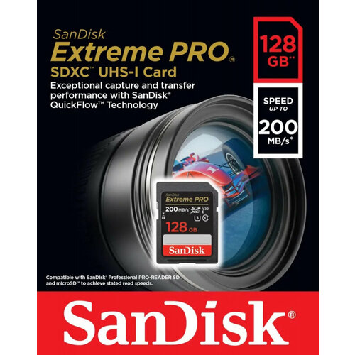 Карта памяти Sandisk Extreme Pro SDXC UHS-I U3 V30 128Gb (200/90 MB/s)