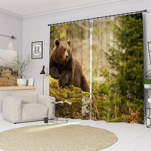 Фотошторы Медведь в лесу Ш150xВ265 см. 2шт. Атлас на тесьме