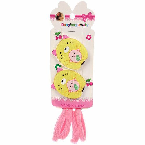 Аксессуары для волос детские в наборе 2 зажима и 4 резинки «розовое облако», мишутки, цвет как на фото,14*6см (пакет с подвесом)