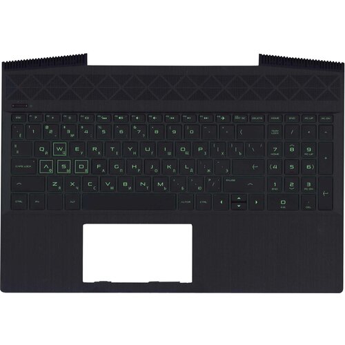 Клавиатура (топ-панель) для ноутбука HP Pavilion Gaming 15-CX черная с черным топкейсом и зеленой подсветка