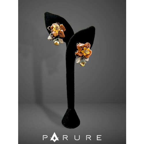 Серьги PARURE, бисер, искусственный камень, коричневый, желтый