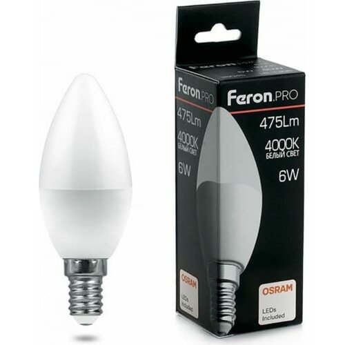 Лампа светодиодная LED 6вт Е14 белый матовая свеча Feron.PRO | код 38045 | FERON (1 шт.)