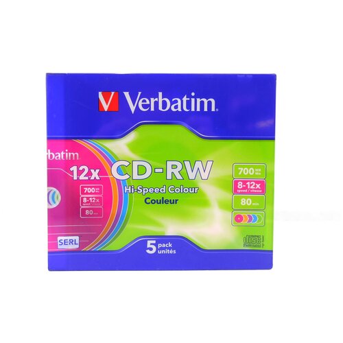 Диск CD-RW Verbatim 700Mb 8-12х Colour 5 шт. slim case