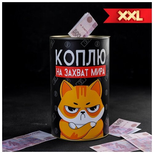 Копилка для денег, монет, купюр XXL Коплю на заxват мира, 12 x 20 см
