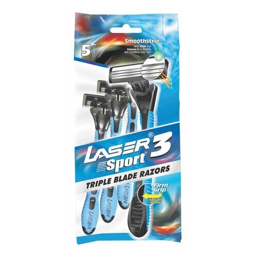 Бритвы одноразовые комплект 5LASER SPORT 3 (аналог Gillette Blue 3) три лезвия, 3 шт