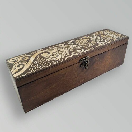 Коробка для чайных пакетиков Чайница из дерева с крышкой узор цветы - 1034