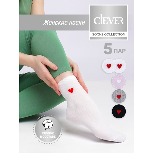 Носки CLEVER, 5 пар, размер 25, серый, розовый, черный, белый
