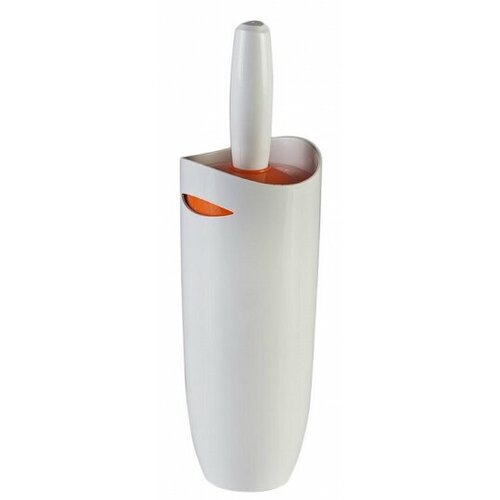 Напольный ершик Primanova M-E05-08 пластиковый с закрытой туалетной щёткой для унитаза, цвет бело-оранжевый, диаметр 10 см, высота 35 см