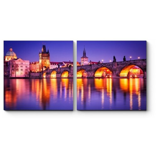 Модульная картина Карлов мост в отражении вод Влтавы, Прага 110x55