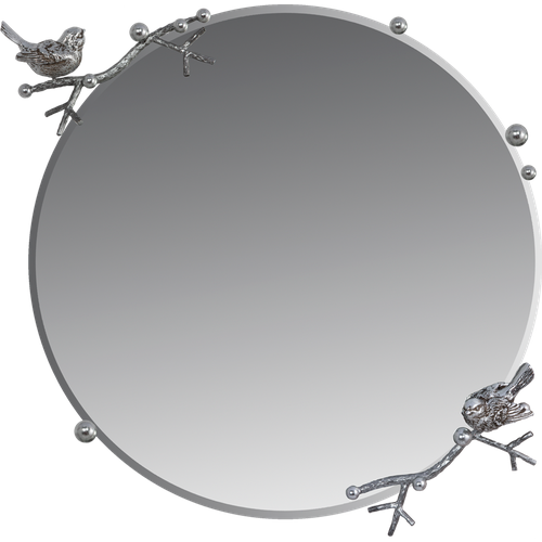Настенное зеркало Bogacho Терра с диаметром зеркального полотна 60 см птички в серебре ручная работа