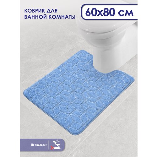 Коврик для ванной комнаты и туалета. Влаговпитывающий, быстросохнущий, противоскользящий. SHAHINTEX РР 60х80 002 голубой 11