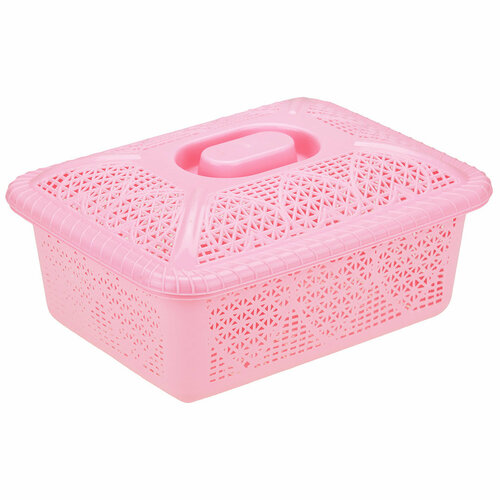 "Домашняя мода" Корзина-ящик пластмассовая для хранения "Сердце" 24х19см h9см, с крышкой, розовый (Китай)
