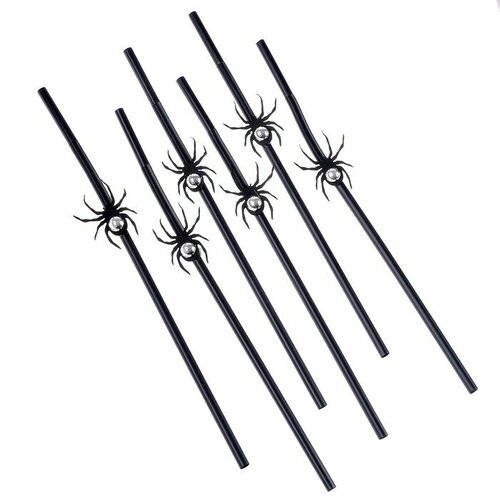 Трубочки «Чёрные пауки», в наборе 6 шт, с серебром