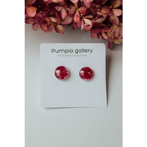Серьги пусеты Pumpia gallery, эпоксидная смола, размер 10 мм, бордовый, красный