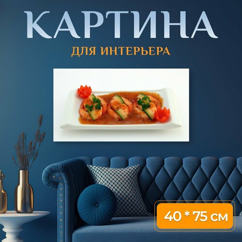 Картина на холсте "Аппетит, жареный, калории" на подрамнике 75х40 см. для интерьера
